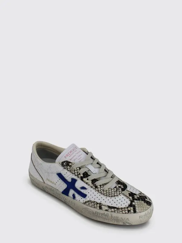 Premiata David Leather Trainers With Python-effect And Crackled Inserts