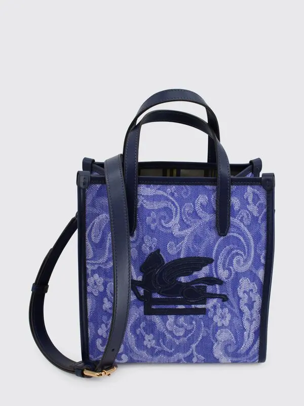 Etro Paisley Print Cotton Handbag With Leather Details - Violet