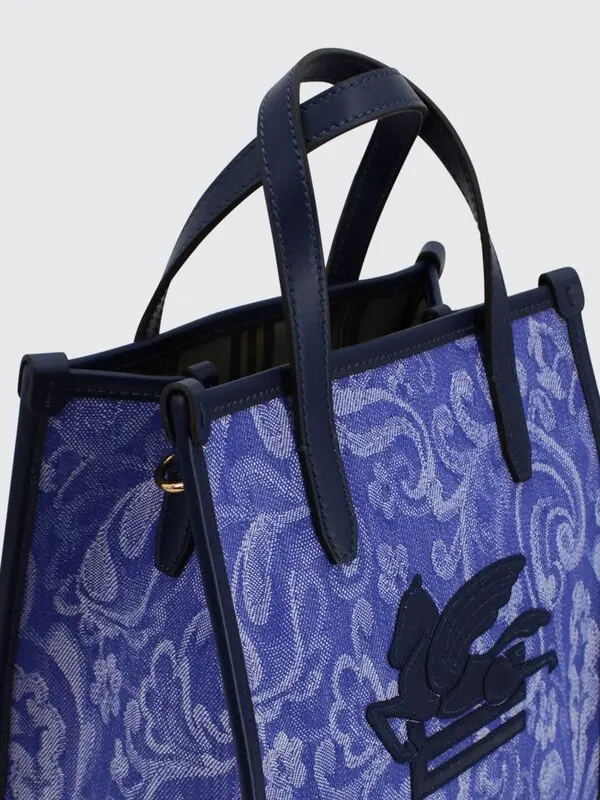 Etro Paisley Print Cotton Handbag With Leather Details