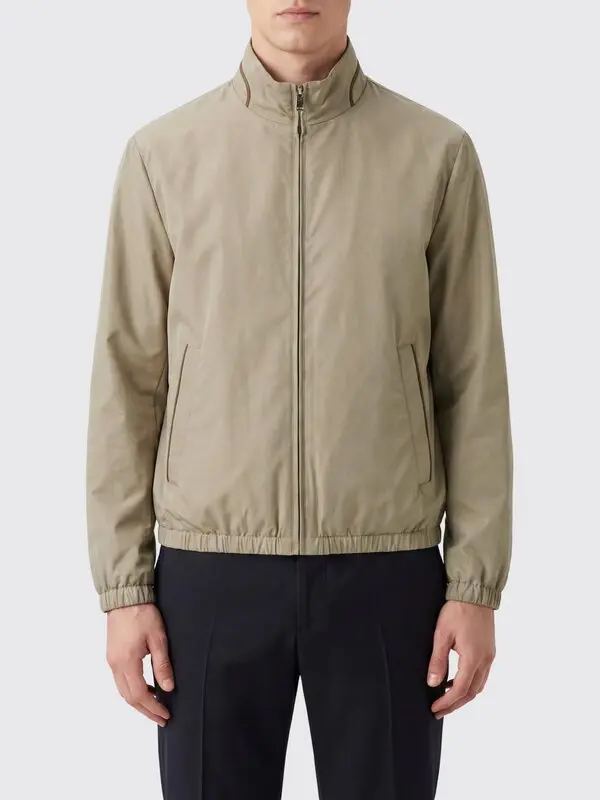 Canali Polyester Bomber Jacket With High Neck And Elasticated Cuffs - Brown
