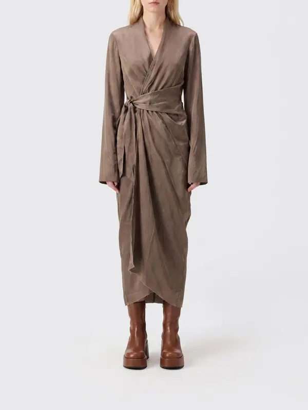 Rick Owens Midi Wrap Shirt Dress In Cupro - Dust