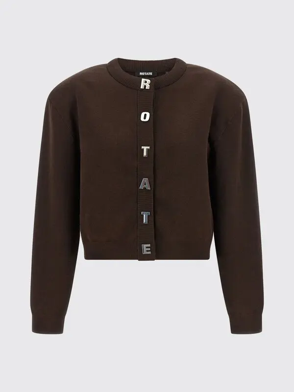 ROTATE BY BIRGER CHRISTENSEN Crewneck Cardigan With Logo Lettering In Cotton And Cashmere - Brown