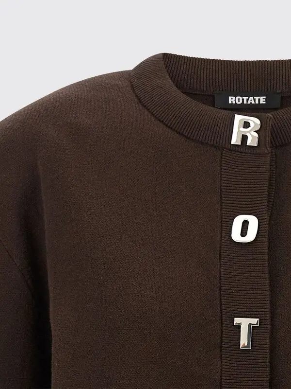 ROTATE BY BIRGER CHRISTENSEN Crewneck Cardigan With Logo Lettering In Cotton And Cashmere - Brown