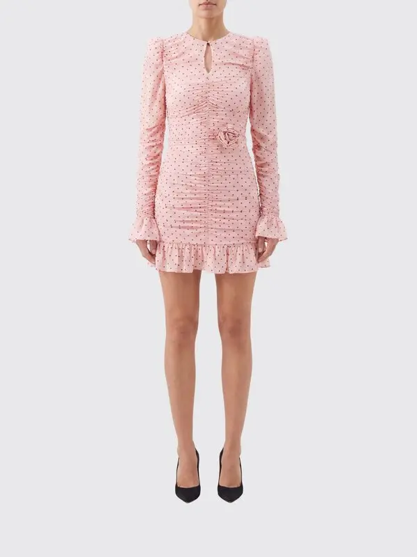 ROTATE BY BIRGER CHRISTENSEN Padded Shoulder Polka Dot Mini Sheath Dress In Jersey - Pink