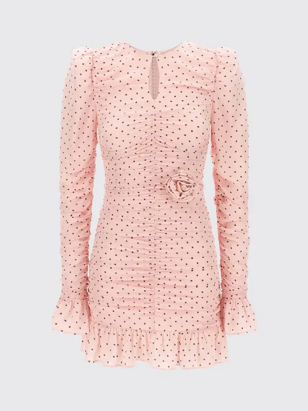 ROTATE BY BIRGER CHRISTENSEN Padded Shoulder Polka Dot Mini Sheath Dress In Jersey - Pink