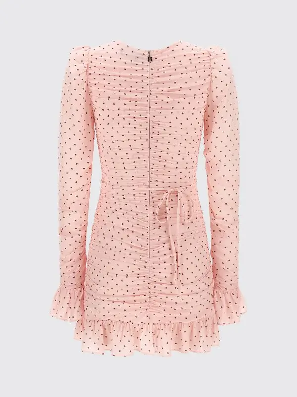 ROTATE BY BIRGER CHRISTENSEN Padded Shoulder Polka Dot Mini Sheath Dress In Jersey - Pink
