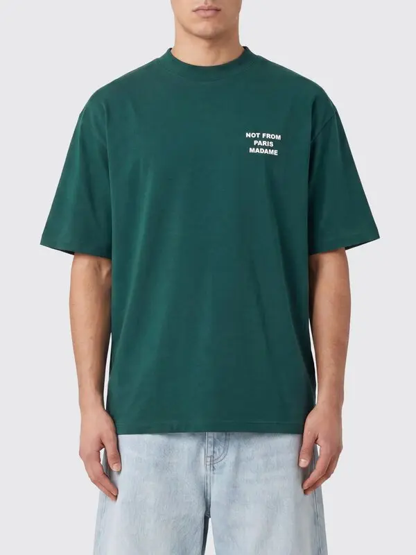 Drole De Monsieur Crewneck Cotton T-shirt With Logo And Slogan Print - Green