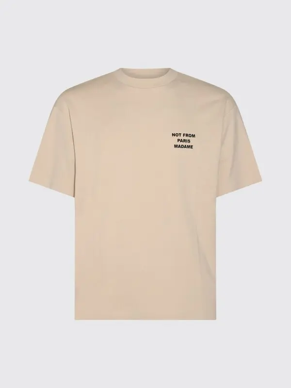 Drole De Monsieur Crewneck Cotton T-shirt With Logo And Slogan Print - Mastic