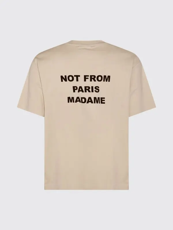 Drole De Monsieur Crewneck Cotton T-shirt With Logo And Slogan Print - Mastic