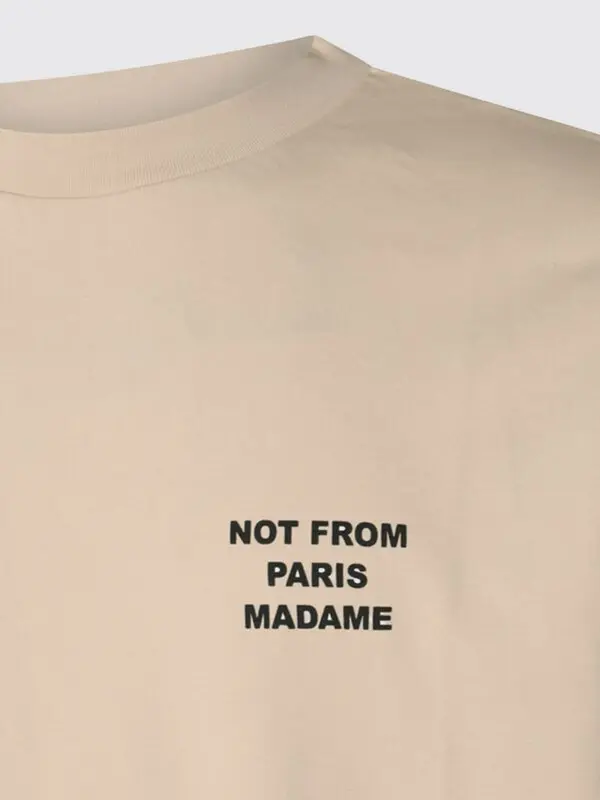 Drole De Monsieur Crewneck Cotton T-shirt With Logo And Slogan Print - Mastic