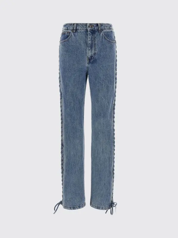 ROTATE BY BIRGER CHRISTENSEN High-waisted Straight Jeans In Denim With Woven Straps - Blue