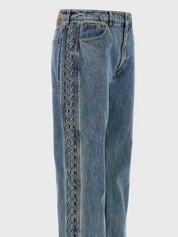 ROTATE BY BIRGER CHRISTENSEN High-waisted Straight Jeans In Denim With Woven Straps - Blue