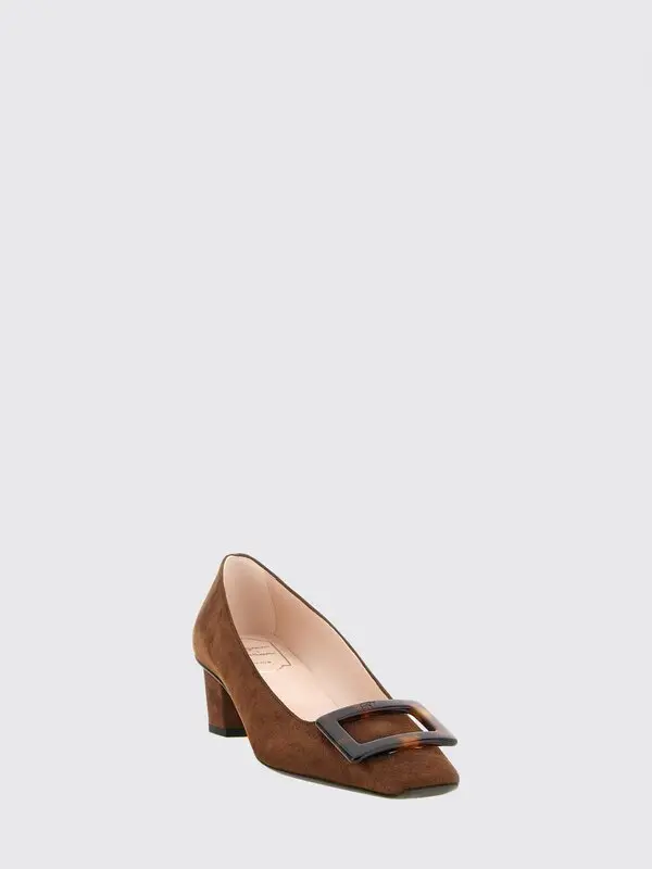 ROGER VIVIER Suede Pumps With Buckle And Low Heel - Brown