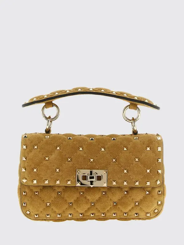 Valentino Garavani Rockstud Spike Handbag In Quilted Leather With Studs - Beige