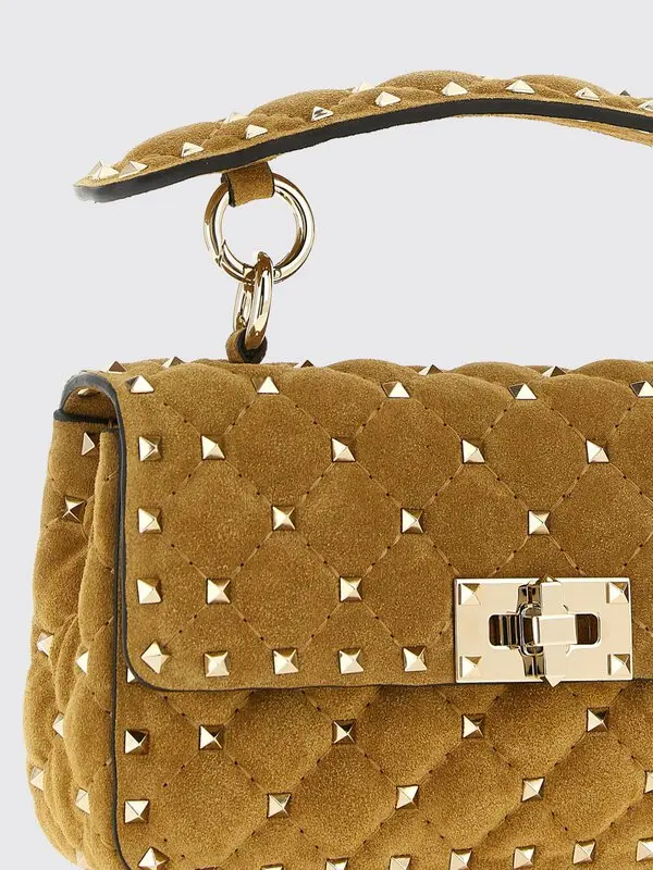 Valentino Garavani Rockstud Spike Handbag In Quilted Leather With Studs - Beige
