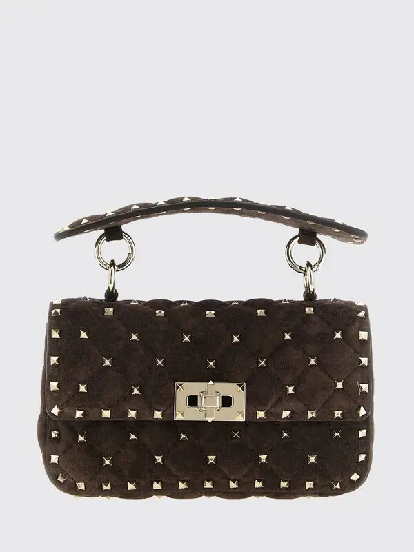 Valentino Garavani Rockstud Spike Handbag In Quilted Leather With Studs - Brown