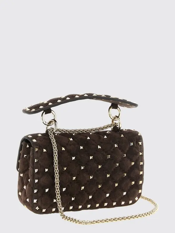 Valentino Garavani Rockstud Spike Handbag In Quilted Leather With Studs - Brown