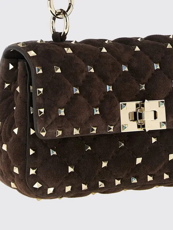Valentino Garavani Rockstud Spike Handbag In Quilted Leather With Studs - Brown