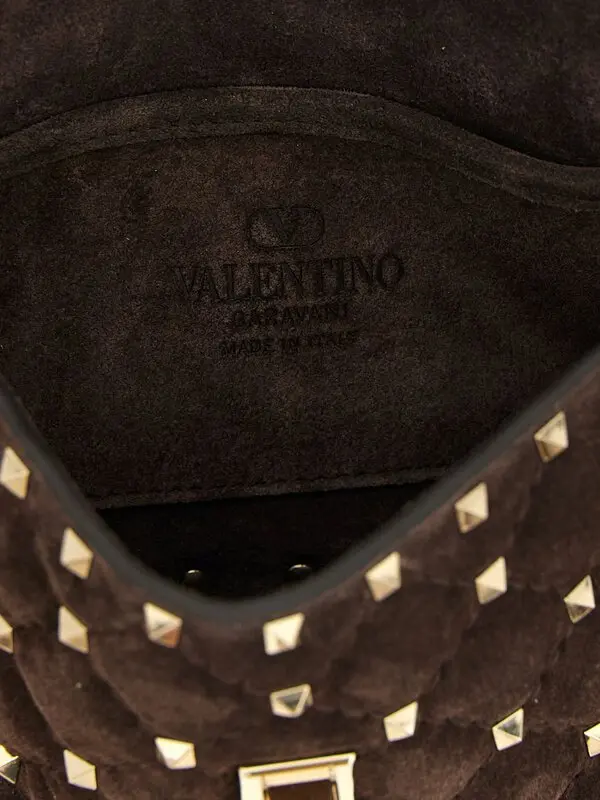 Valentino Garavani Rockstud Spike Handbag In Quilted Leather With Studs - Brown
