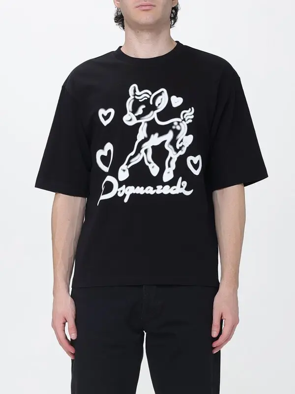 Dsquared2 Short-sleeved Cotton T-shirt With Contrast Graphic Print - Black