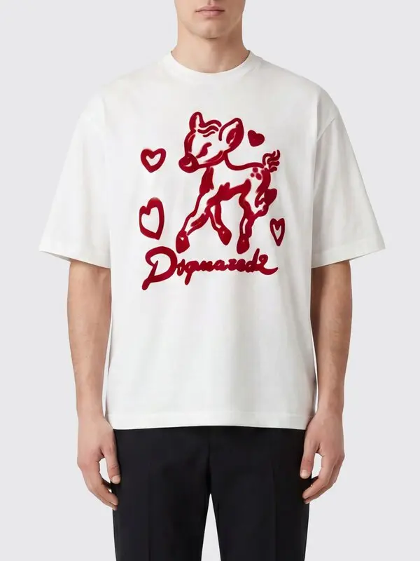 Dsquared2 Short-sleeved Cotton T-shirt With Contrast Graphic Print - Red
