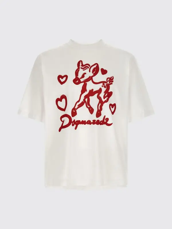 Dsquared2 Short-sleeved Cotton T-shirt With Contrast Graphic Print - Red