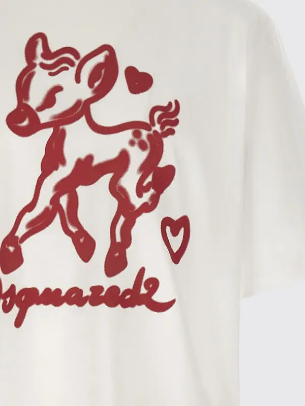 Dsquared2 Short-sleeved Cotton T-shirt With Contrast Graphic Print - Red