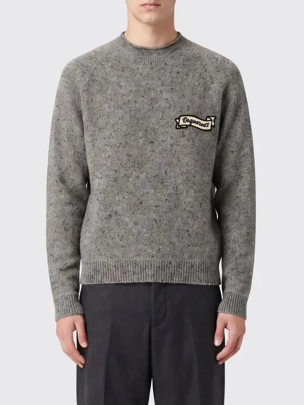 Dsquared2 Wool Blend Crew Neck Jumper With Embroidered Logo - Grey