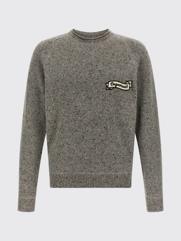 Dsquared2 Wool Blend Crew Neck Jumper With Embroidered Logo - Grey