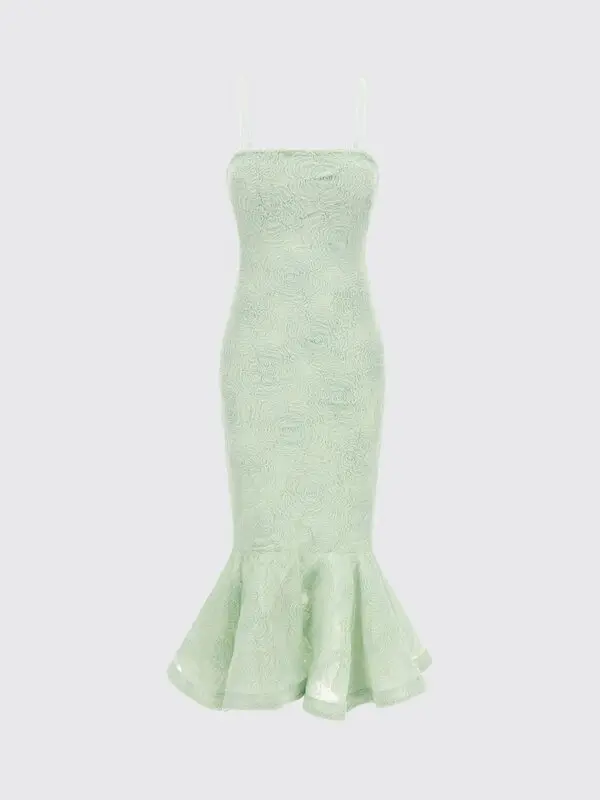 ROTATE BY BIRGER CHRISTENSEN Floral Pattern Midi Cocktail Dress With Square Neck