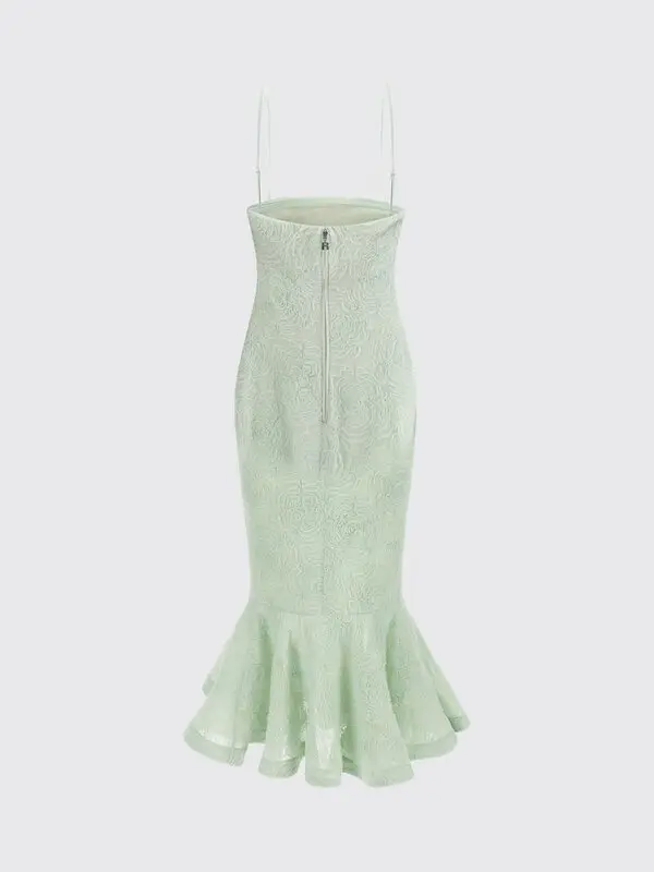ROTATE BY BIRGER CHRISTENSEN Floral Pattern Midi Cocktail Dress With Square Neck