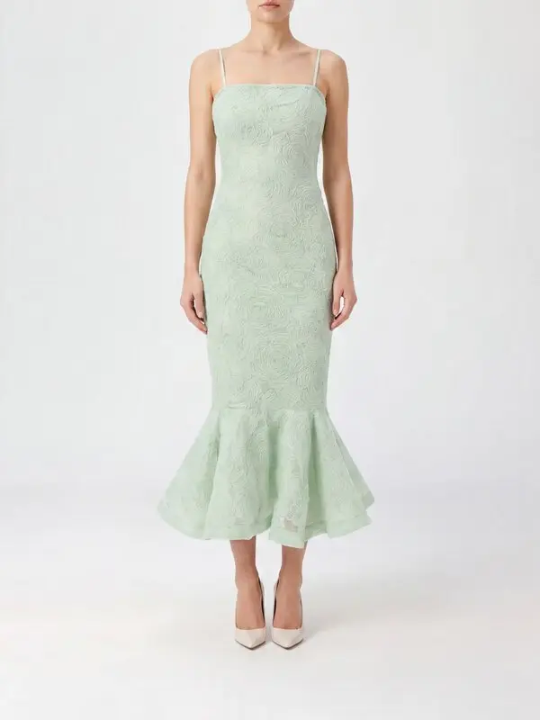 ROTATE BY BIRGER CHRISTENSEN Floral Pattern Midi Cocktail Dress With Square Neck - Green