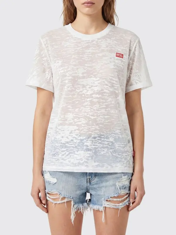 DIESEL® Crewneck T-shirt In Stretch Cotton Blend With Contrast Logo - White