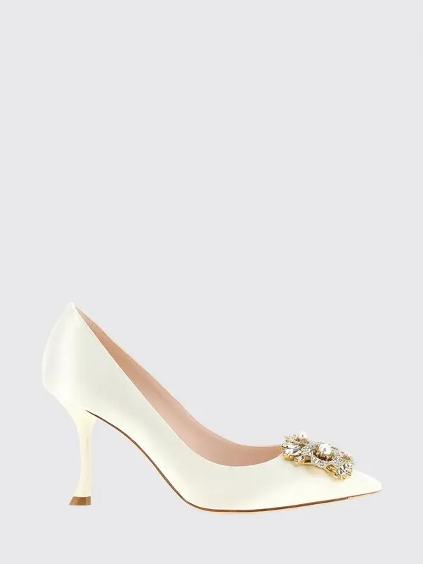 ROGER VIVIER Efflorescence Bridal Satin Pumps With Jeweled Buckle - White