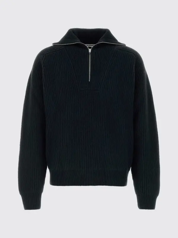 JIL SANDER High Neck Half-zip Jumper In Pure Wool - Black