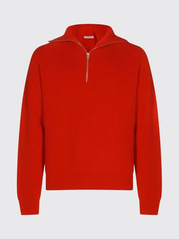 JIL SANDER High Neck Half-zip Jumper In Pure Wool - Red