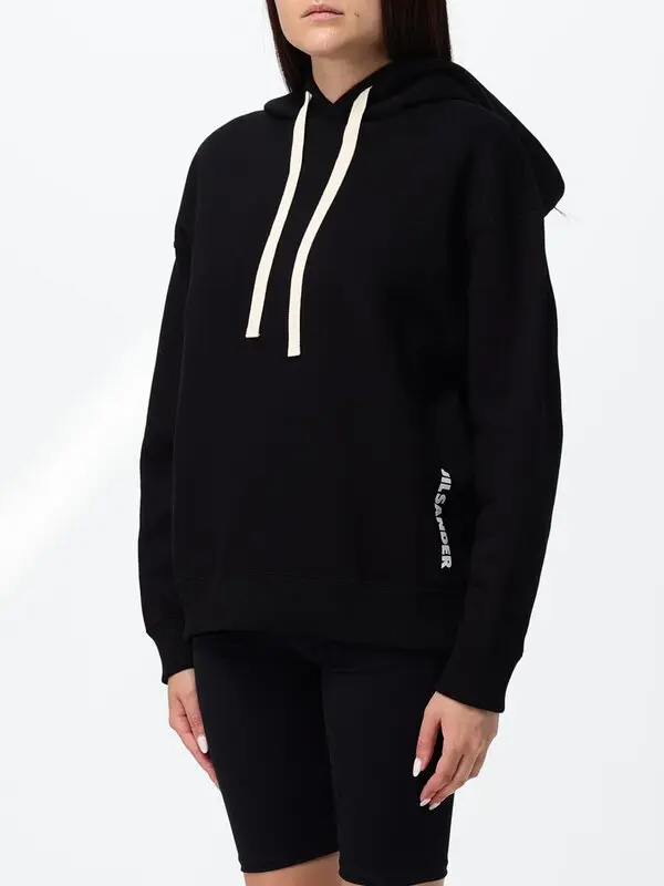 JIL SANDER Relaxed-fit Cotton Hoodie With Drawstring Hood And Contrast Logo - Grey