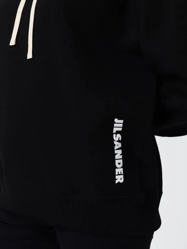 JIL SANDER Relaxed-fit Cotton Hoodie With Drawstring Hood And Contrast Logo - Grey
