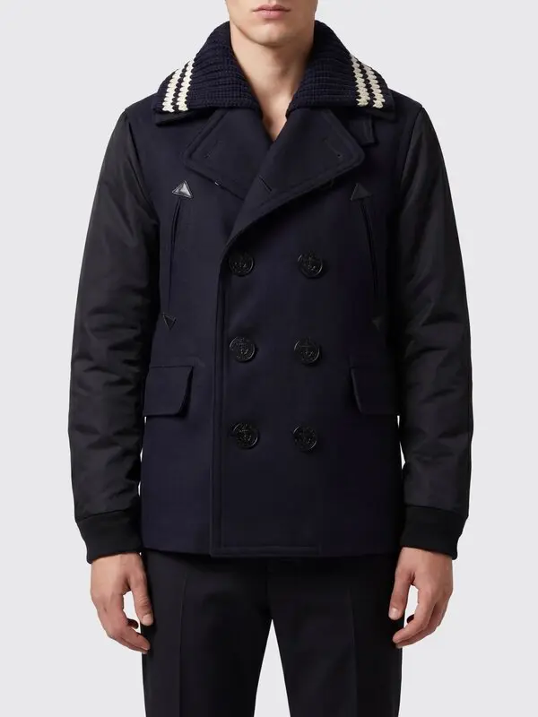Dsquared2 Double-breasted Wool Blend Peacoat With Ribbed Lapel Collar - Blue