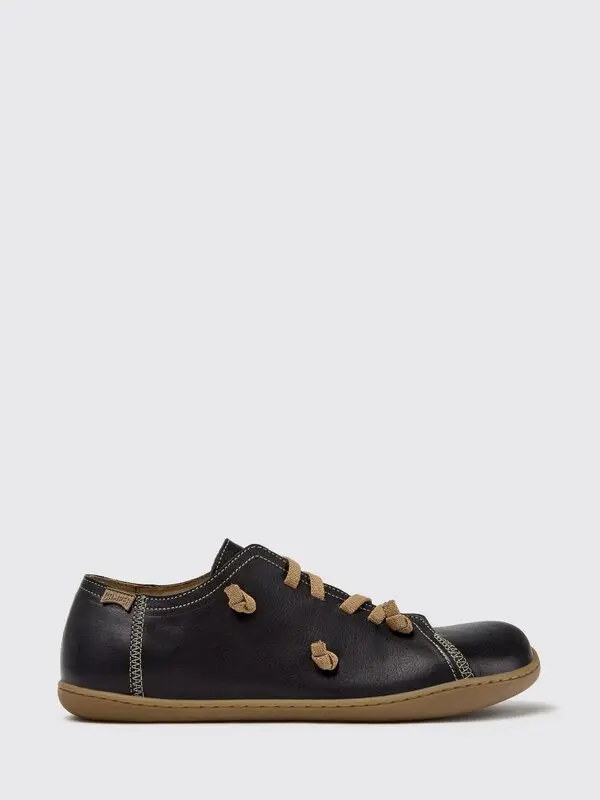 Camper Leather Slip-on Trainers With Embroidered Detail - Black