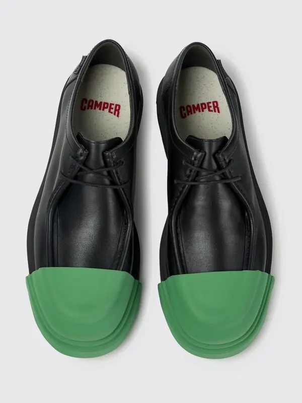 Camper Smooth Calfskin Leather Derby Shoes With Rubber Toe Reinforcement - Black
