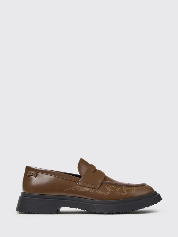 Camper Graphic Print Smooth Leather Loafers With Strap - Brown