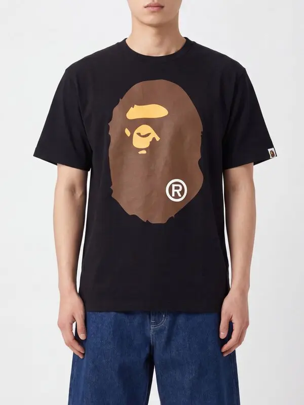 A BATHING APE Cotton T-shirt With Graphic Print And Dropped Shoulders - Black