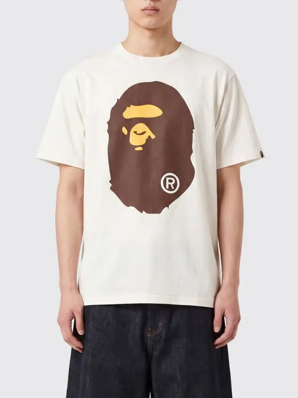 A BATHING APE Cotton T-shirt With Graphic Print And Dropped Shoulders - White