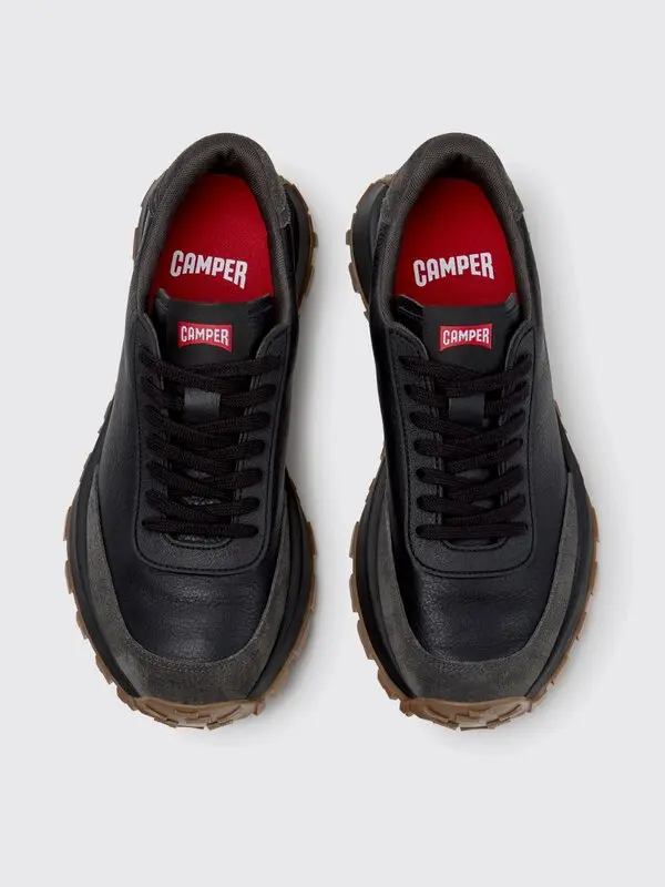 Camper Drift Trail Grained Leather Sneakers With Vibram Sole - Black