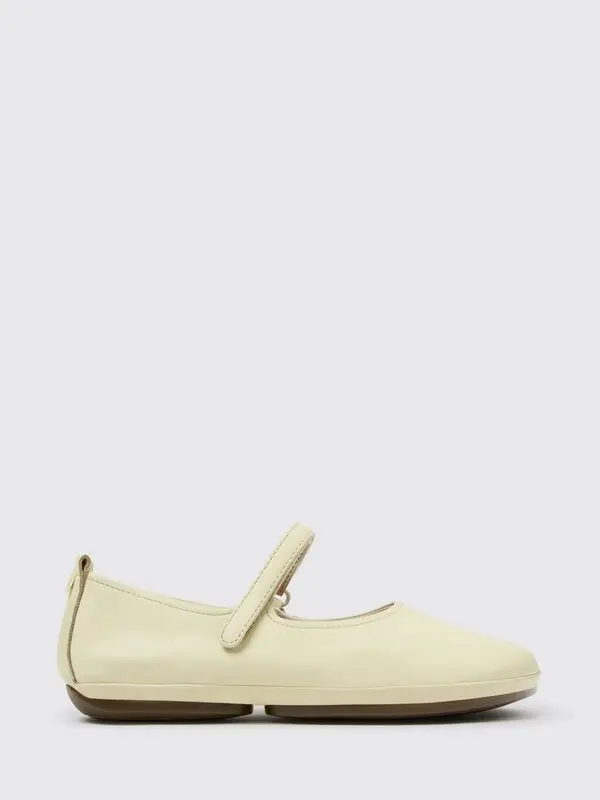 Camper Right Nina Mary Jane Calfskin Flats With Hook-and-loop Closure - Beige