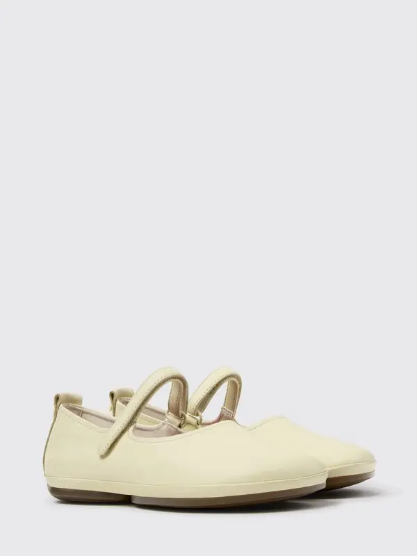 Camper Right Nina Mary Jane Calfskin Flats With Hook-and-loop Closure - Beige