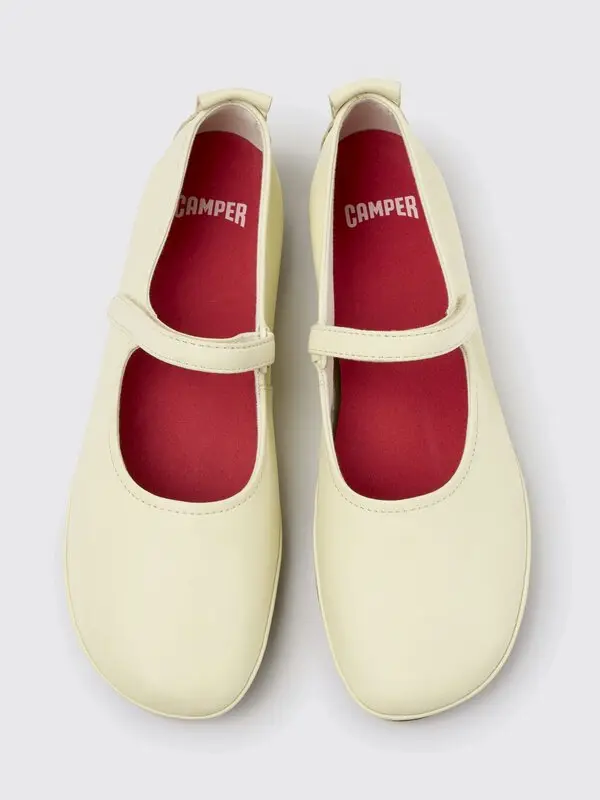 Camper Right Nina Mary Jane Calfskin Flats With Hook-and-loop Closure - Beige