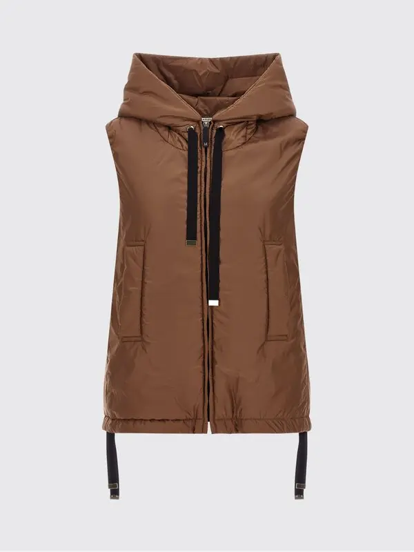 Max Mara Padded Technical Fabric Vest With Drawstring Hood - Brown
