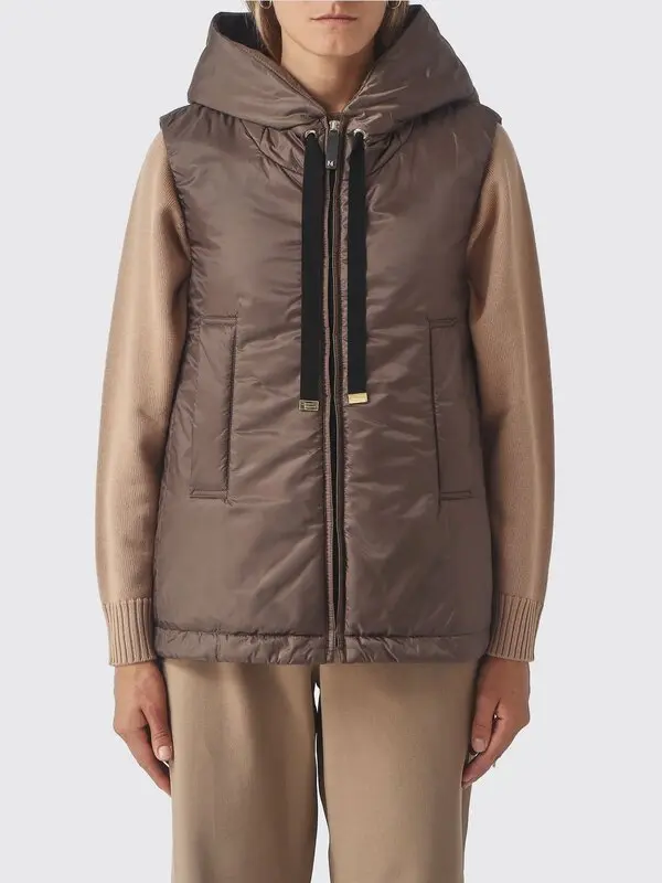 Max Mara Padded Technical Fabric Vest With Drawstring Hood - Cocoa